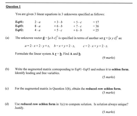 Solved Question 1 You Are Given 3 Linear Equations In 3 Chegg Com