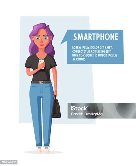 가제트와 함께 행복 한 소녀입니다 쾌활 한 아름 다운 여자입니다 만화 벡터 일러스트 레이 션 공부에 대한 스톡 벡터 아트 및 기타 이미지 Istock