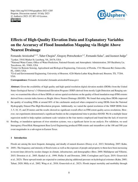 Pdf Effects Of High Quality Elevation Data And Explanatory Variables On The Accuracy Of Flood