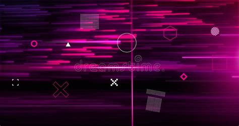 Animation Of Rotating 3d Shapes And Pink Scanner Beams Over Pink And Red Light Trails On Black