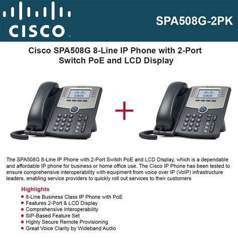 Cisco Ip Phone Spa508g 2 Units 8 Line With 2port Switch Poe And Lcd