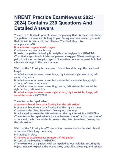 Nremt Practice Exam Newest Contains 230 Questions And Detailed Answers Nremt Nationally