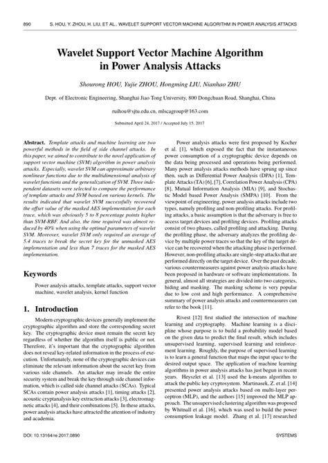 Pdf Wavelet Support Vector Machine Algorithm In Power Analysis Attacks