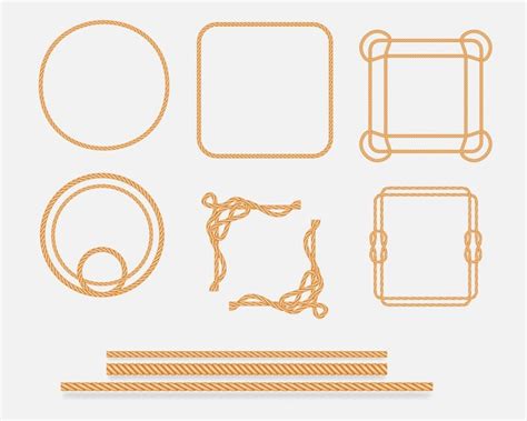 로프 테두리는 매듭과 루프가 있는 현실적인 대마 스레드 프레임을 설정합니다 3d 해양 꼬인 황마 코드 프리미엄 벡터
