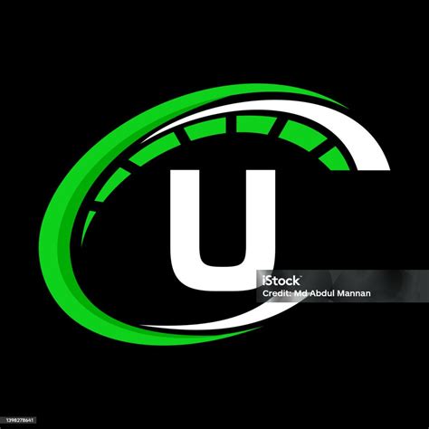 자동차 서비스를위한 자동차 자동차 템플릿 속도계 U 편지 로고 디자인으로 자동차 수리 스포츠 자동차 로고 기호 개념에 대한 스톡