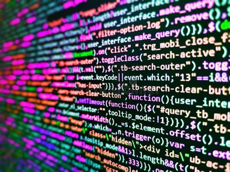Software Developer Programming Code On Computer Monitor Javascript Code In Bracket Software