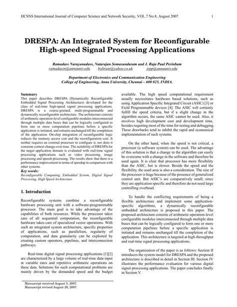 Pdf Drespa An Integrated System For Reconfigurable High Speed Signal Processing Applications