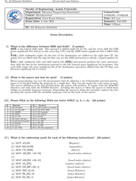 Final Exam 2022eceandcsemodel Answer Pdf Assembly Language Computer Programming