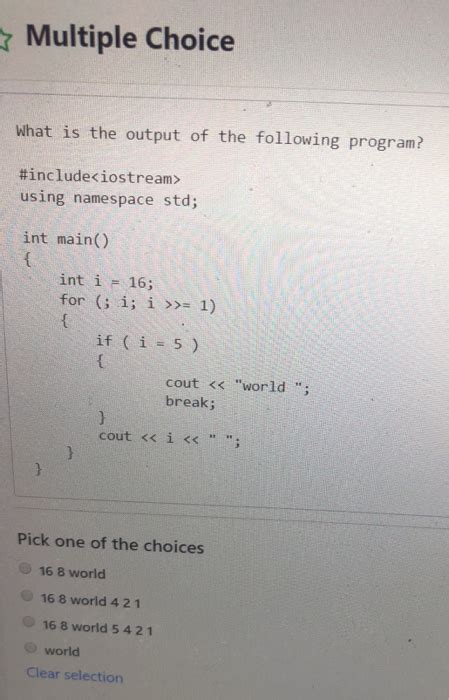 solved multiple choice what is the output of the following