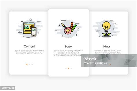 온 보 딩 개념을 브랜딩 디자인 화면 현대적이 고 간단한 벡터 일러스트 레이 션 모바일 애플 리 케이 션에 대 한 서식 파일 개념에 대한 스톡 벡터 아트 및 기타 이미지