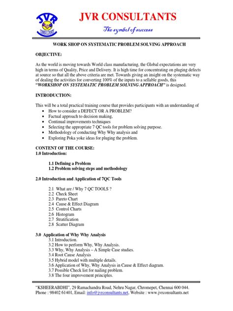 Systematic Problem Solving Approach Brochure Pdf Production And Manufacturing Business
