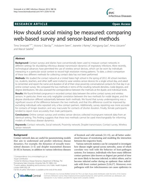 Pdf How Should Social Mixing Be Measured Comparing Web Based Survey And Sensor Based Methods