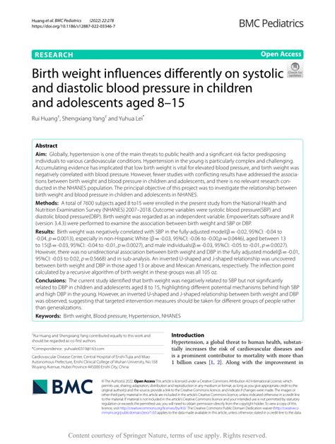 Pdf Birth Weight Influences Differently On Systolic And Diastolic