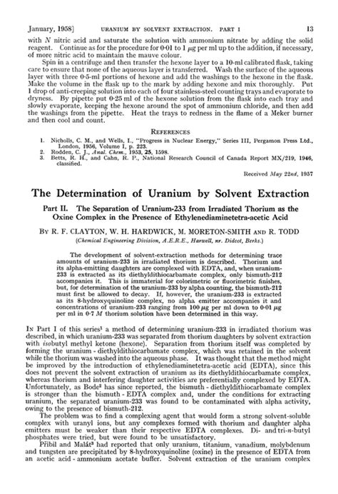 The Determination Of Uranium By Solvent Extraction Part Ii The Separation Of Uranium 233 From