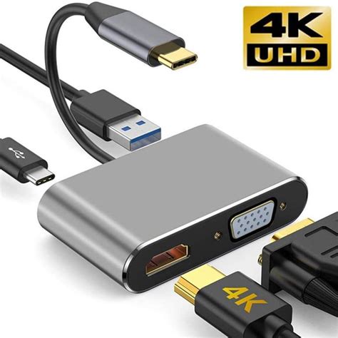 USB C To HDMI VGA 4K Adapter 4 In 1 Type C Adapter Hub To HDMI VGA USB 3 0 Digit