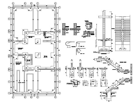 Foundation Plan With Footings And Staircase Cad Structure Details Dwg File Cadbull