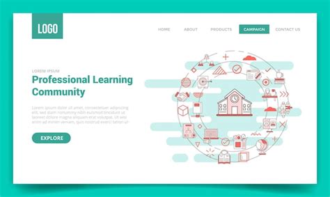 웹 사이트 템플릿 또는 방문 페이지 홈페이지에 대한 원 아이콘이 있는 Plc 전문 학습 커뮤니티 개념 프리미엄 벡터