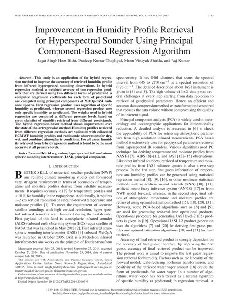 Pdf Improvement In Humidity Profile Retrieval For Hyperspectral