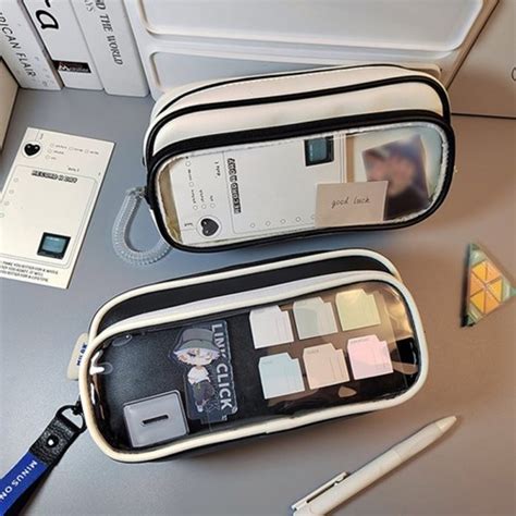 아인스토어 가죽 투명 대용량 필통 파우치 문구 수납 다용도 심플 무난한 무지 위시버킷