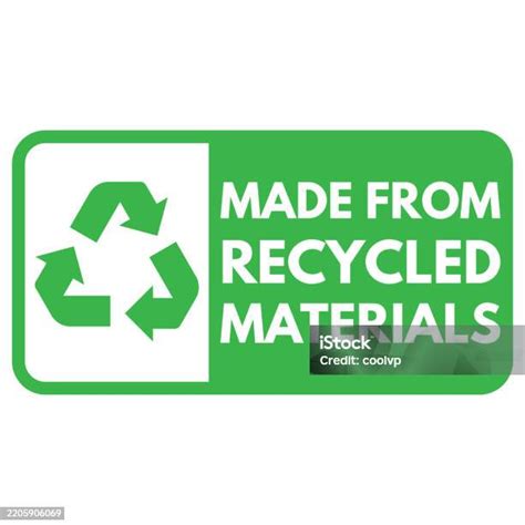 흰색 배경에 고립 된 재활용 재료 라벨로 제작되었습니다 재활용 소재로 만든 녹색 배지 벡터 일러스트 레이 션 감소에 대한 스톡 벡터 아트 및 기타 이미지 Istock