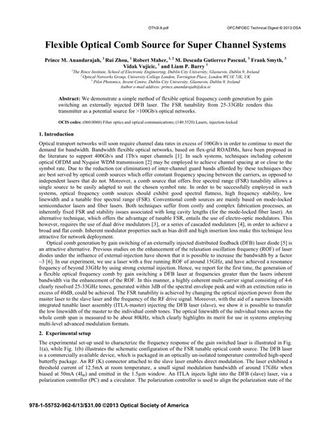 Pdf Injection Locked Lasers For Flexible Optical Comb Sources