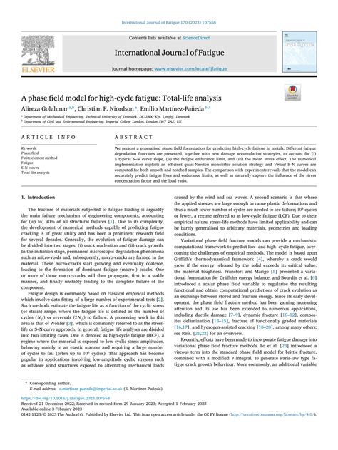 Pdf A Phase Field Model For High Cycle Fatigue Total Life Analysis