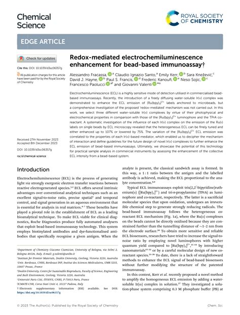 Pdf Redox Mediated Electrochemiluminescence Enhancement For Bead