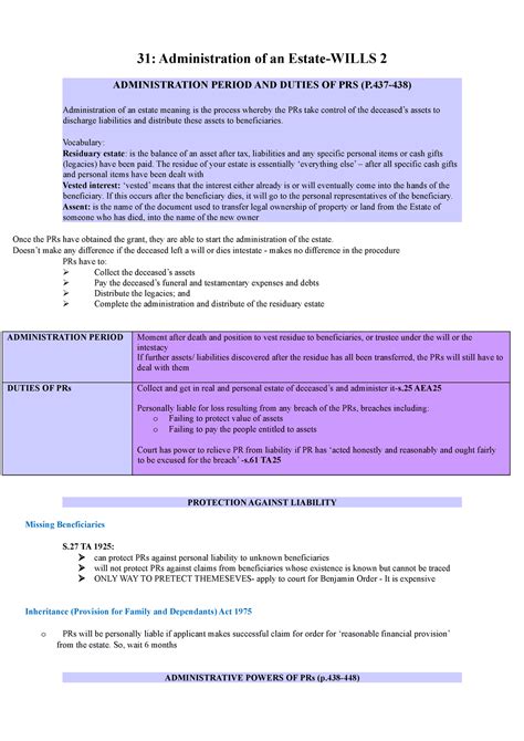 Wills Notes For Chapter 31 31 Administration Of An Estate Wills 2