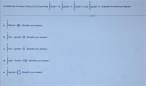 solved consider two functions f ﻿and g ﻿on 1 7 ﻿such that