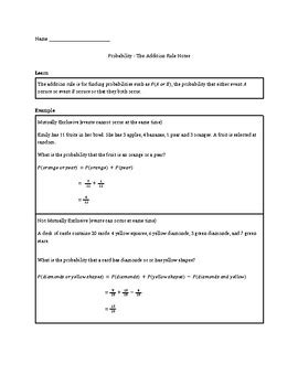 Probability The Addition Rule Notes By Pi A La Mode TPT