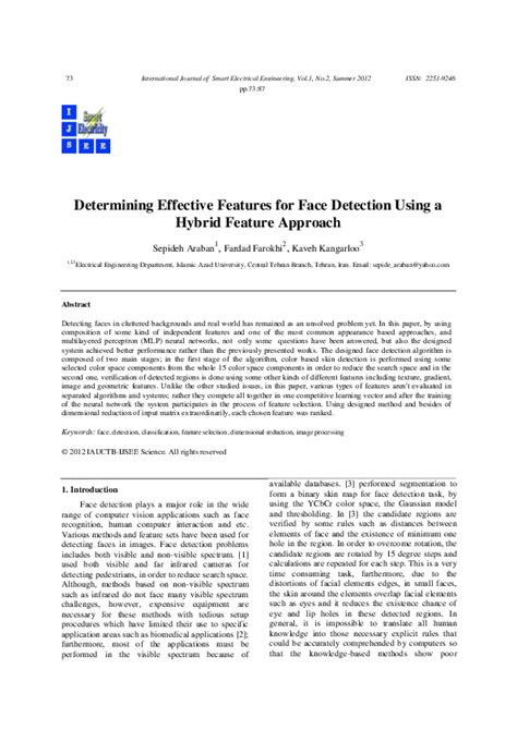 Pdf Determining Effective Features For Face Detection Using A Hybrid Feature Approach