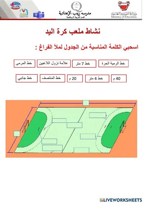نشاط ملعب كرة اليد Online Exercise For Live Worksheets