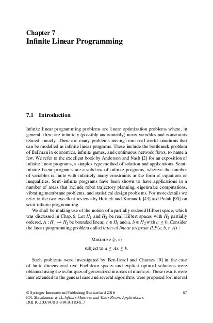 Pdf Infinite Linear Programming