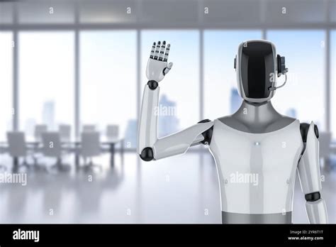 automation worker concept with 3d rendering ai assistant robot hand up