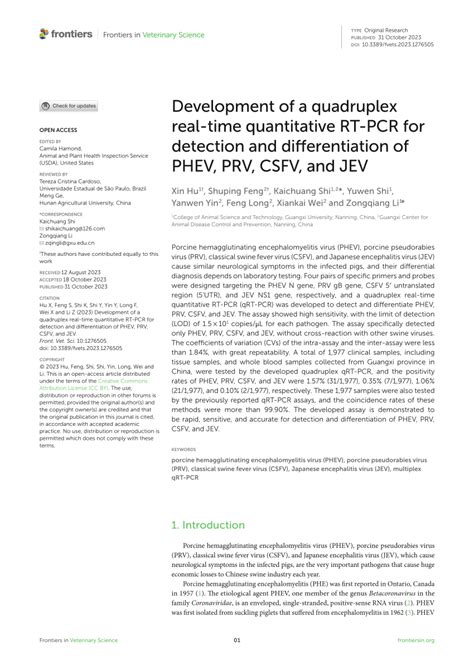 Pdf Development Of A Quadruplex Real Time Quantitative Rt Pcr For Detection And