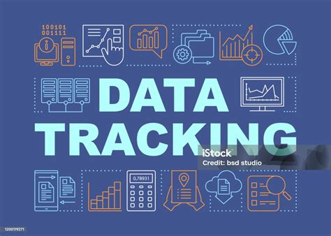 데이터 추적 공간 단어 개념 배너입니다 회계 시스템 다이어그램 데이터 조직 프리젠 테이션 웹 사이트 선형 아이콘과 격리 된 문자 타이포그래피 아이디어 벡터 개요 그림 감시에