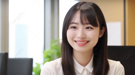 전문적인 사무실 환경에서 웃고 있는 일본 여성 전문 사무실 배경 웃는 여자 배경 전문적인 배경 이미지 Hd 전문 사무실 웃는 여자 전문적인 배경 사진 무료