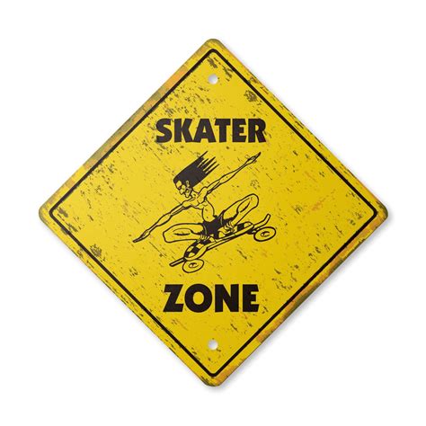 Skater Vintage Crossing Sign Zone Xing Indooroutdoor Plastic 20