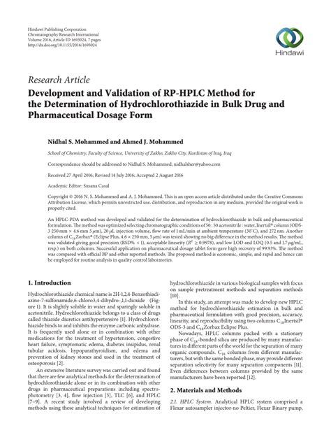 Pdf Development And Validation Of Rp Hplc Method For The Determination Of Hydrochlorothiazide
