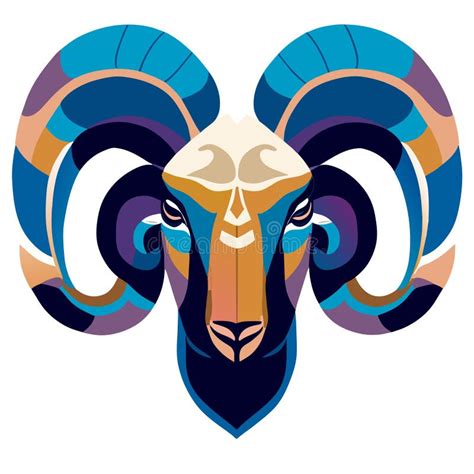 Head Of A Ram With Horns Vector Illustration Isolated On White Background Stock Vector