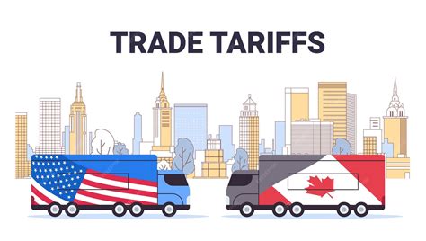 Trucks With Us Canada Flags Depict Trade Tariffs Concept Urban Skyline