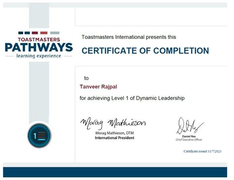 Tanveer Singh R On Linkedin Achieved Level 1 Toastmasters Dynamic