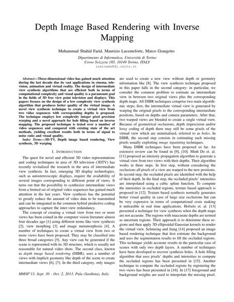 Pdf Depth Image Based Rendering With Inverse Mapping Faridpapers