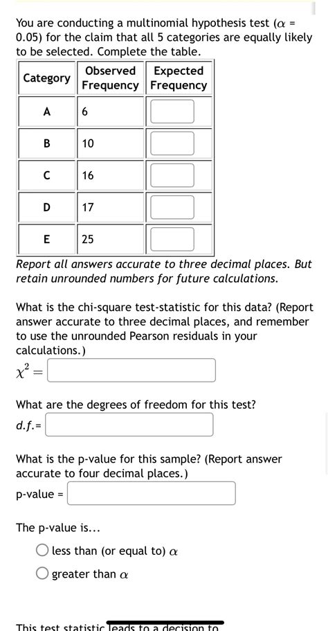 Solved You Are Conducting A Multinomial Hypothesis Test α
