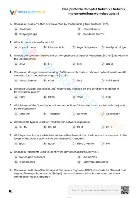 Free Printable CompTIA Network Network Implementations Worksheet Part 4