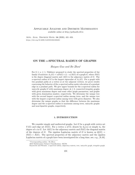 Pdf On The α Spectral Radius Of Graphs