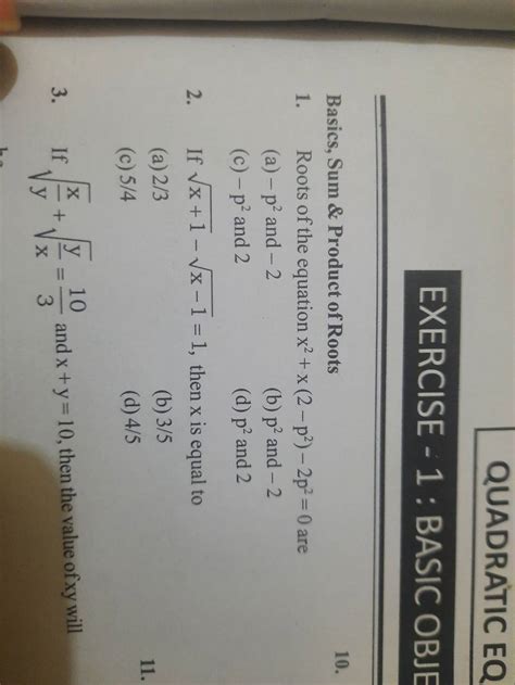 Quadratic Eq Basics Sum And Product Of Roots 1 Roots Of The Equation X2
