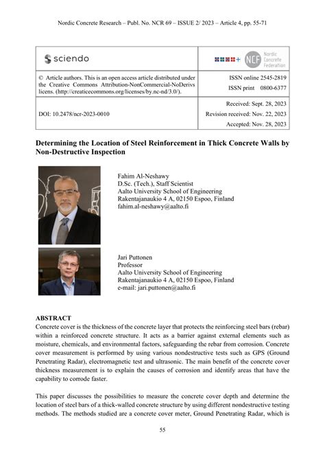 Pdf Determining The Location Of Steel Reinforcement In Thick Concrete Walls By Non Destructive