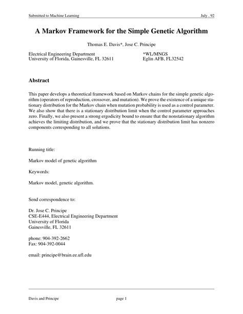 Pdf A Markov Framework For The Simple Genetic Algorithm
