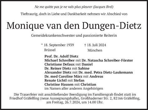 Traueranzeigen Von Monique Van Den Dungen Dietz Trauermerkurde